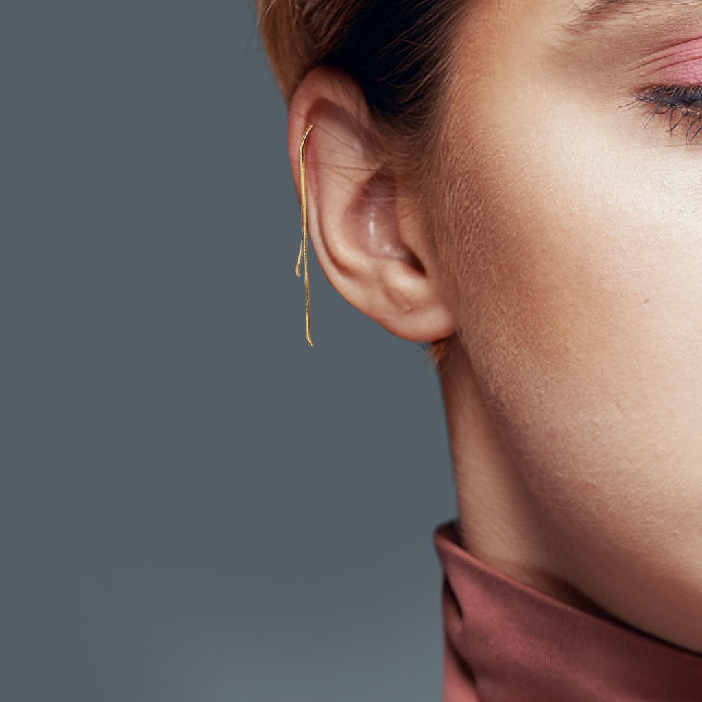 Extra Long Double Chain Dangle Cartilage Tragus Stud 16G | BodyDazz.com