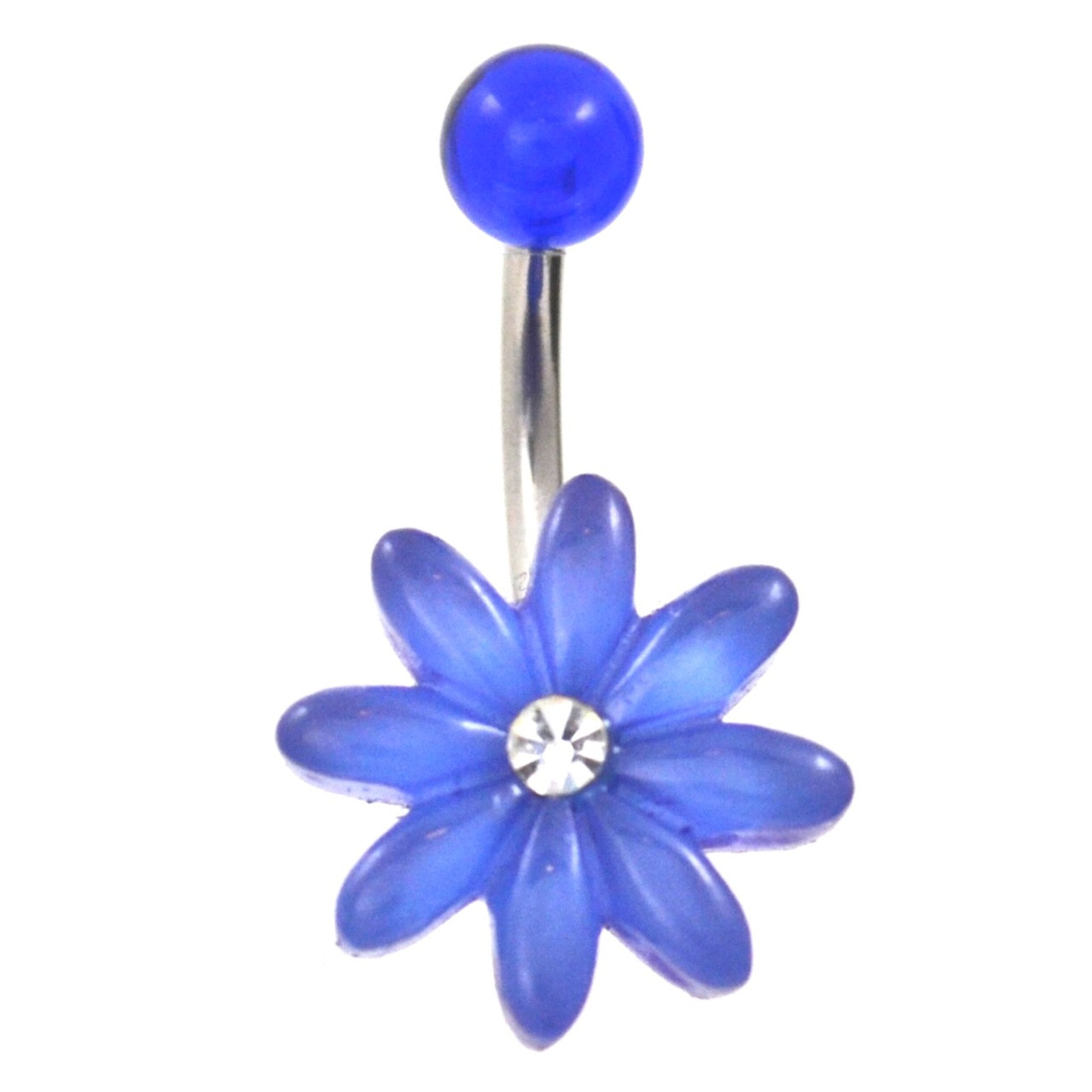 Blue Acrylic Daisy Flower Belly Ring | BodyDazz.com