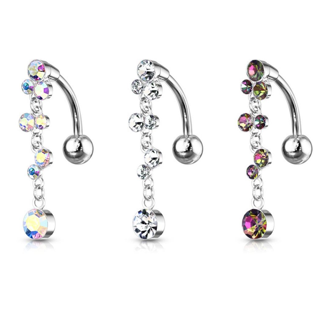Top Down Crystal Cascade Dangle Steel Belly Ring | BodyDazz.com