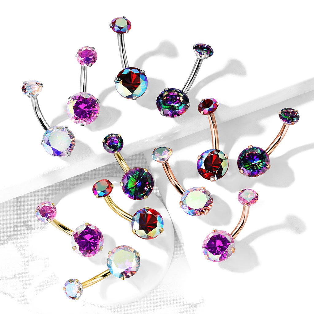 4PC Lot AB Crystal Internally Threaded Steel Belly Rings | BodyDazz.com