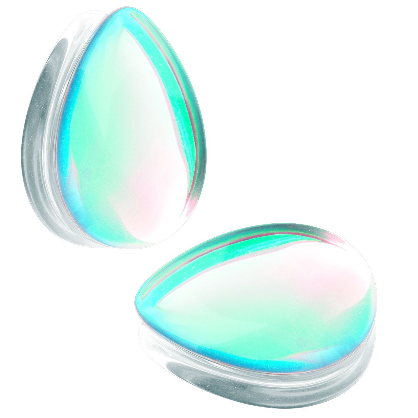 Light Color Iridescent Teardrop Shaped Plugs (2g-1") | BodyDazz.com