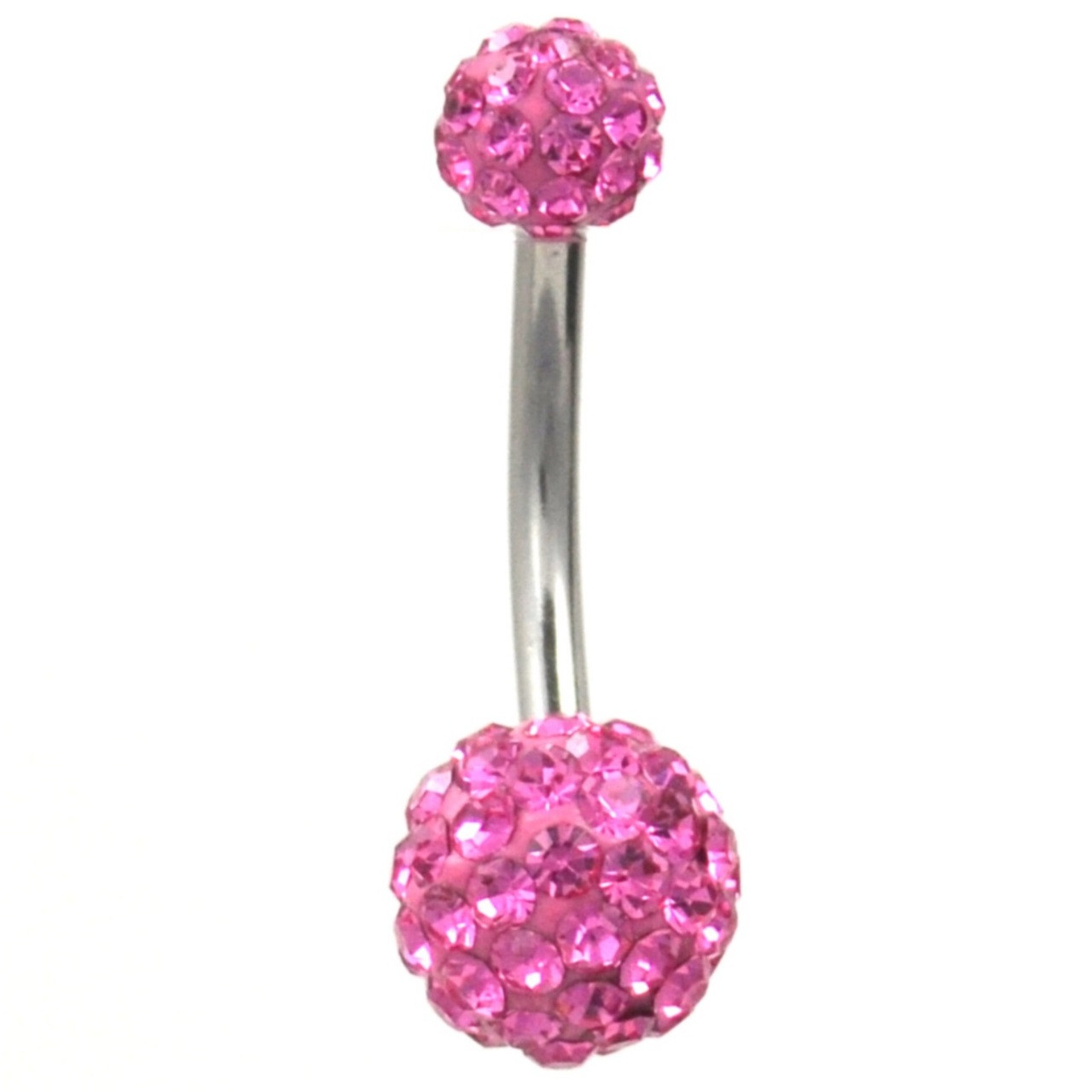 Pink Crystal Encrusted Double Ball Belly Ring | BodyDazz.com