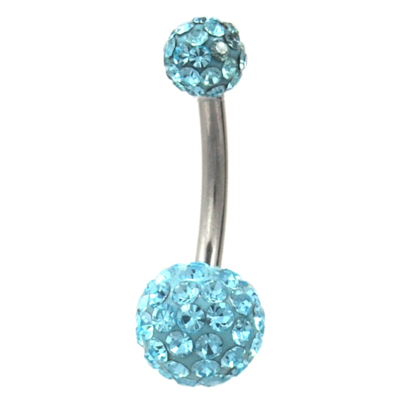 Aqua Crystal Encrusted Double Ball Belly Ring | BodyDazz.com