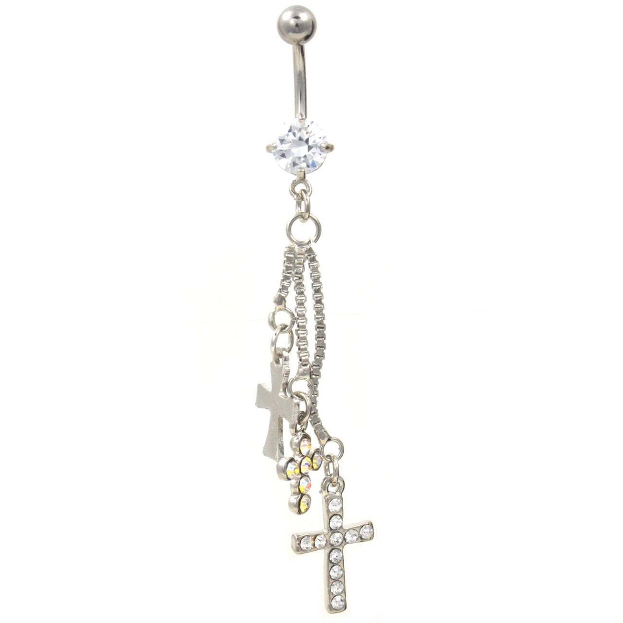 Triple Skull Chains Dangle Belly Ring w/Black Gems | BodyDazz.com