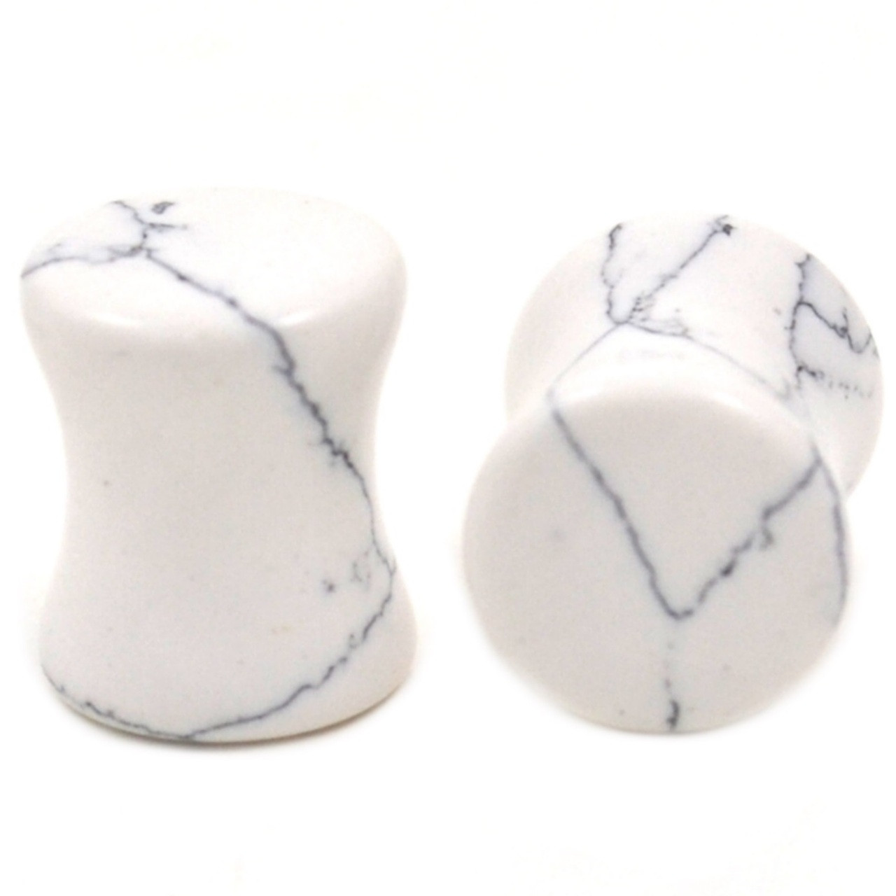 White Howlite Stone Double Flared Ear Plugs (8g-1") | BodyDazz.com