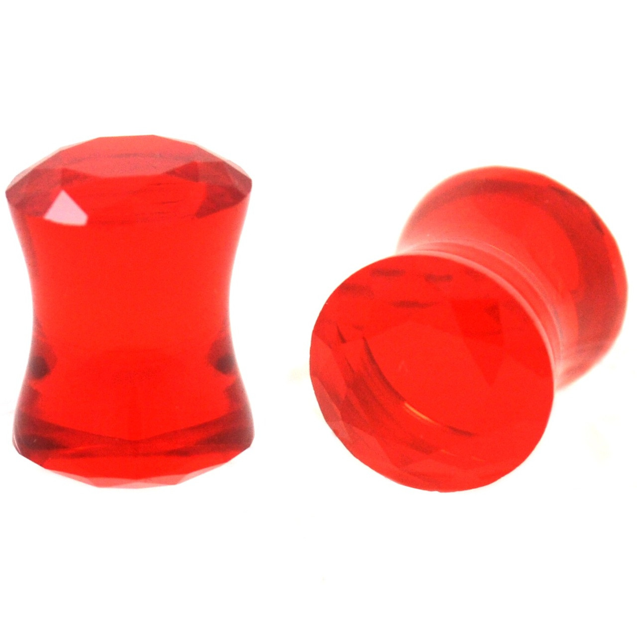 Red Pyrex Glass Solid Gem Cut Ear Plugs (8g-00g) | BodyDazz.com