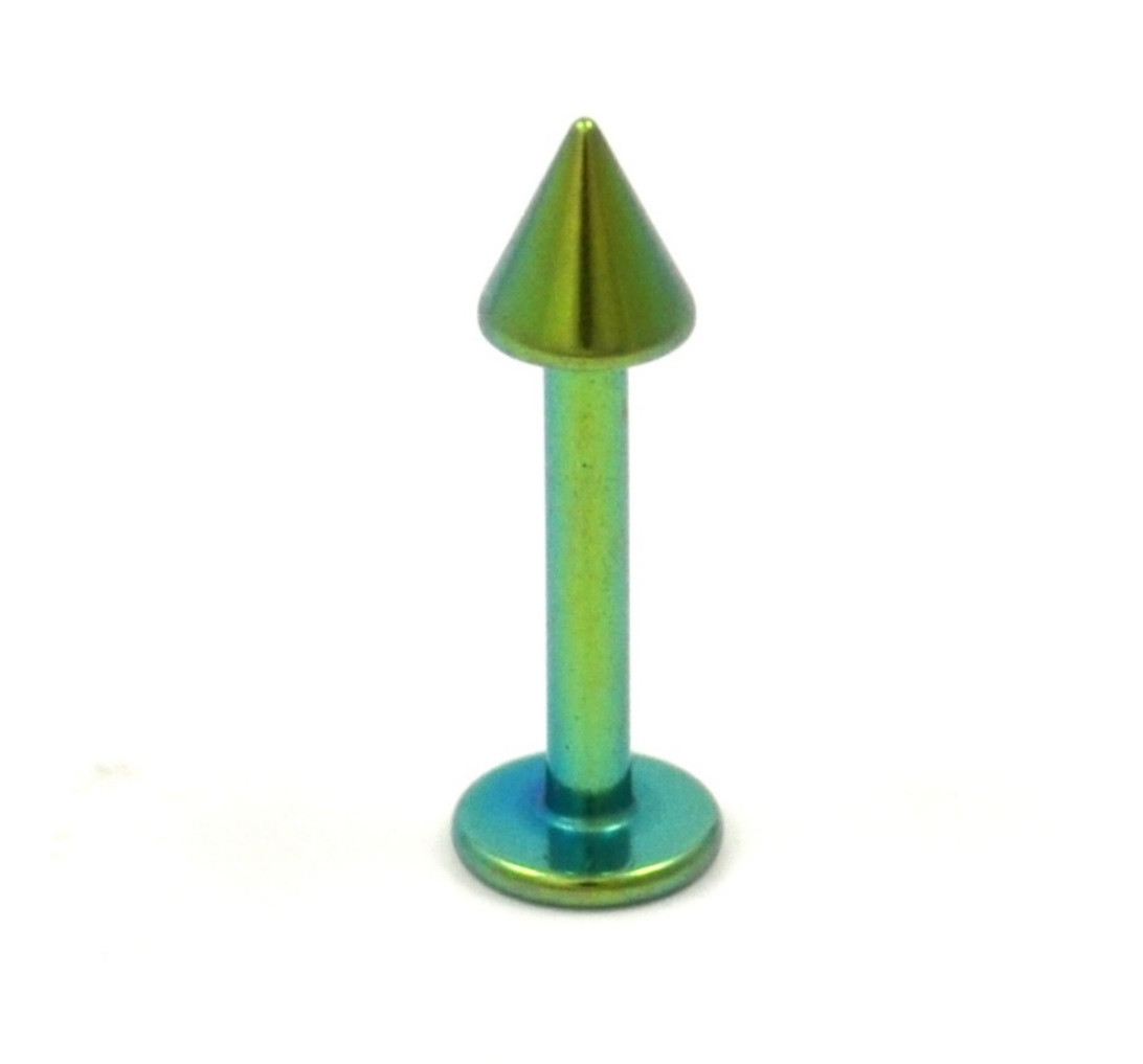 Green Titanium Spike Top Labret Lip Ring - 14G 3/8 | BodyDazz.com