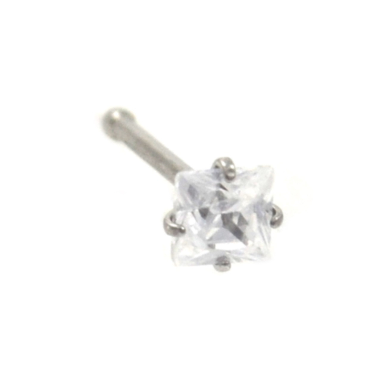 3mm Square Cut Clear Gem Nose Ring Bone 20g 5/16" | BodyDazz.com