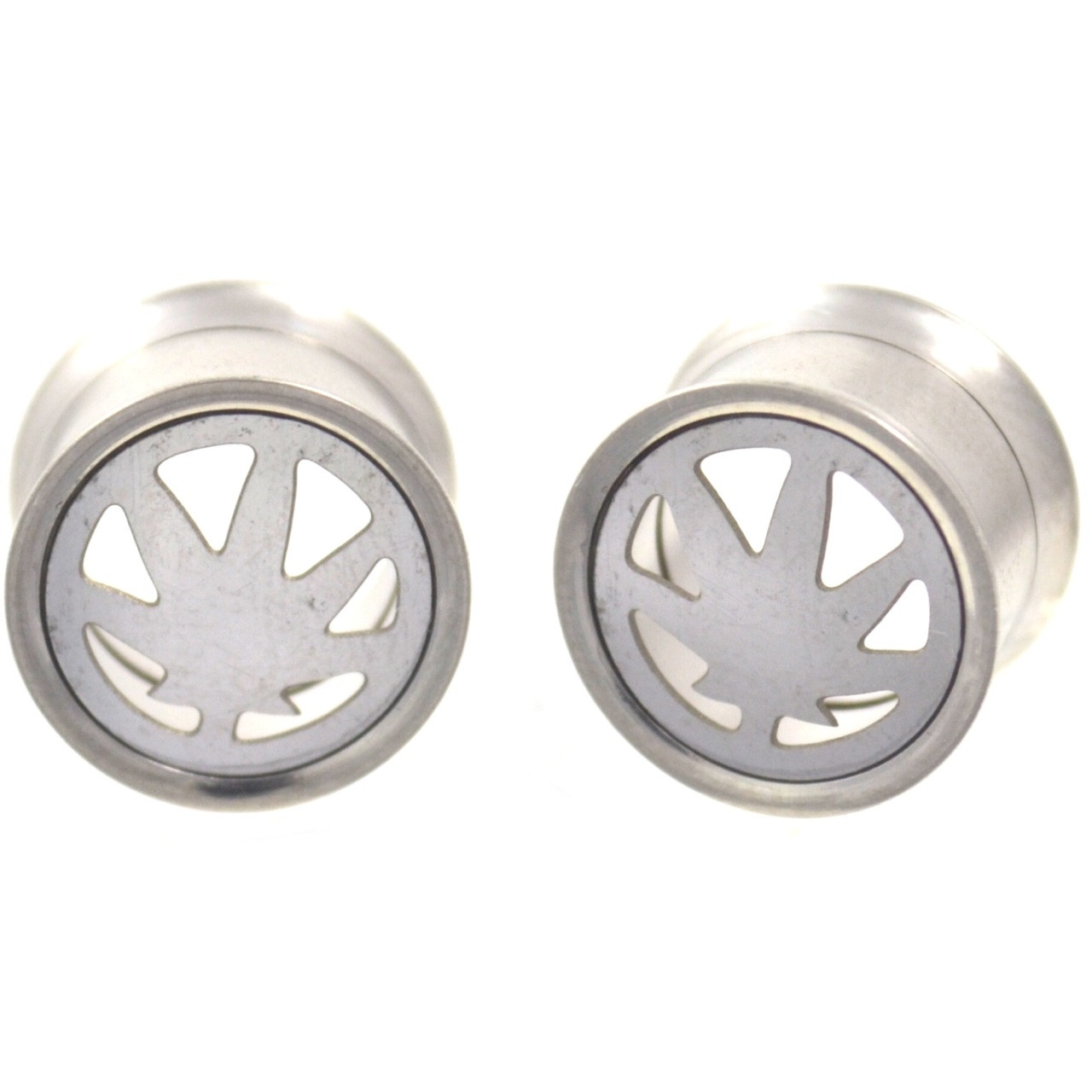 Marijuana Pot Leaf Gem Rim Steel Tunnel Plugs (0g-1") | BodyDazz.com
