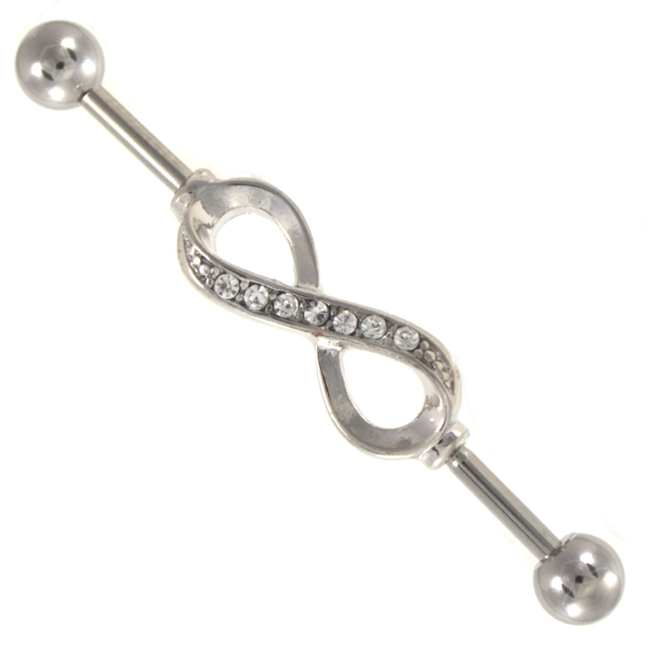 Gem Paved Infinity Symbol Industrial Barbell 14g 35mm | BodyDazz.com