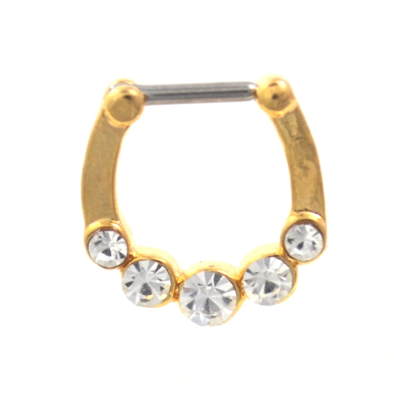 Gold Plated Septum Clicker w/5 Clear CZ's 16G 9mm | BodyDazz.com