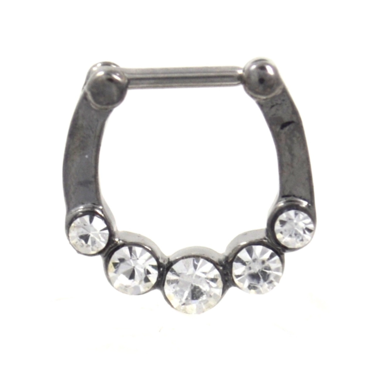Hematite Steel Septum Clicker w/5 Clear CZ's 16G | BodyDazz.com