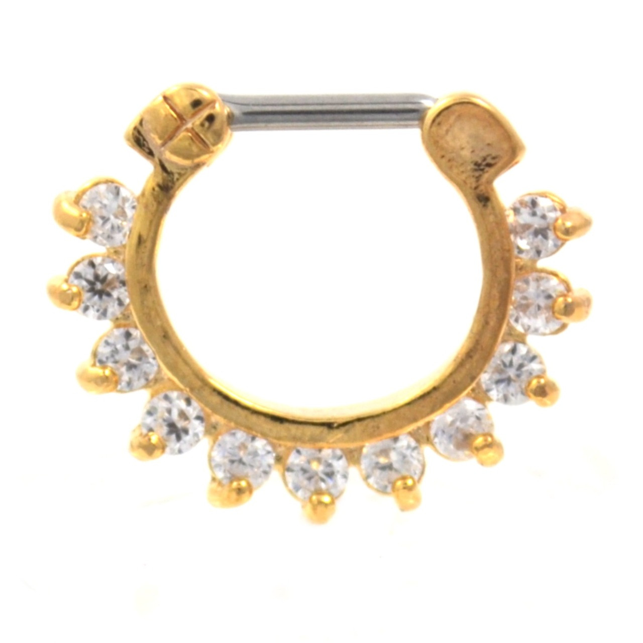 Spiky & Gemmed Rose Gold Septum Clicker Jewelry 16G | BodyDazz.com