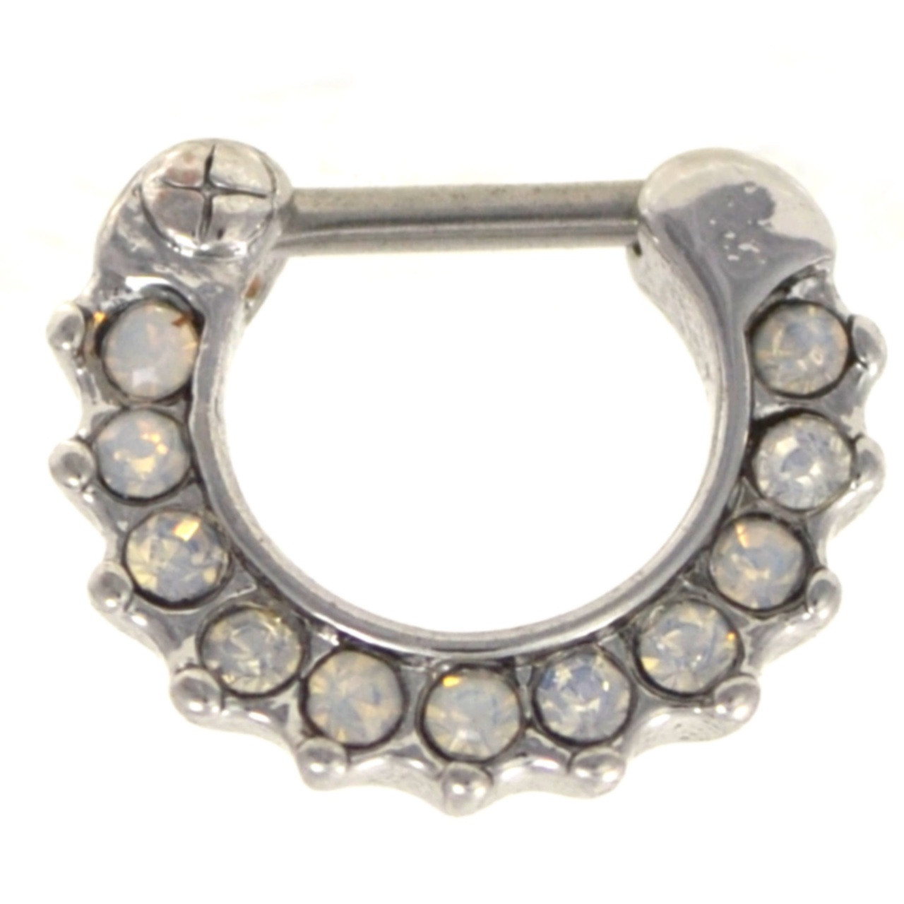 Steel Five Synthetic Opal Center Septum Clicker | BodyDazz.com