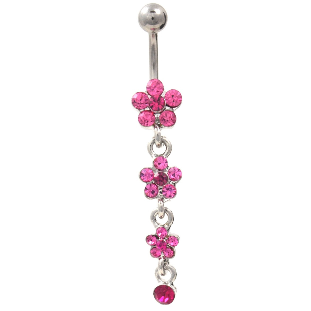Blue & Pink Cherry Blossom Flowers Belly Ring | BodyDazz.com