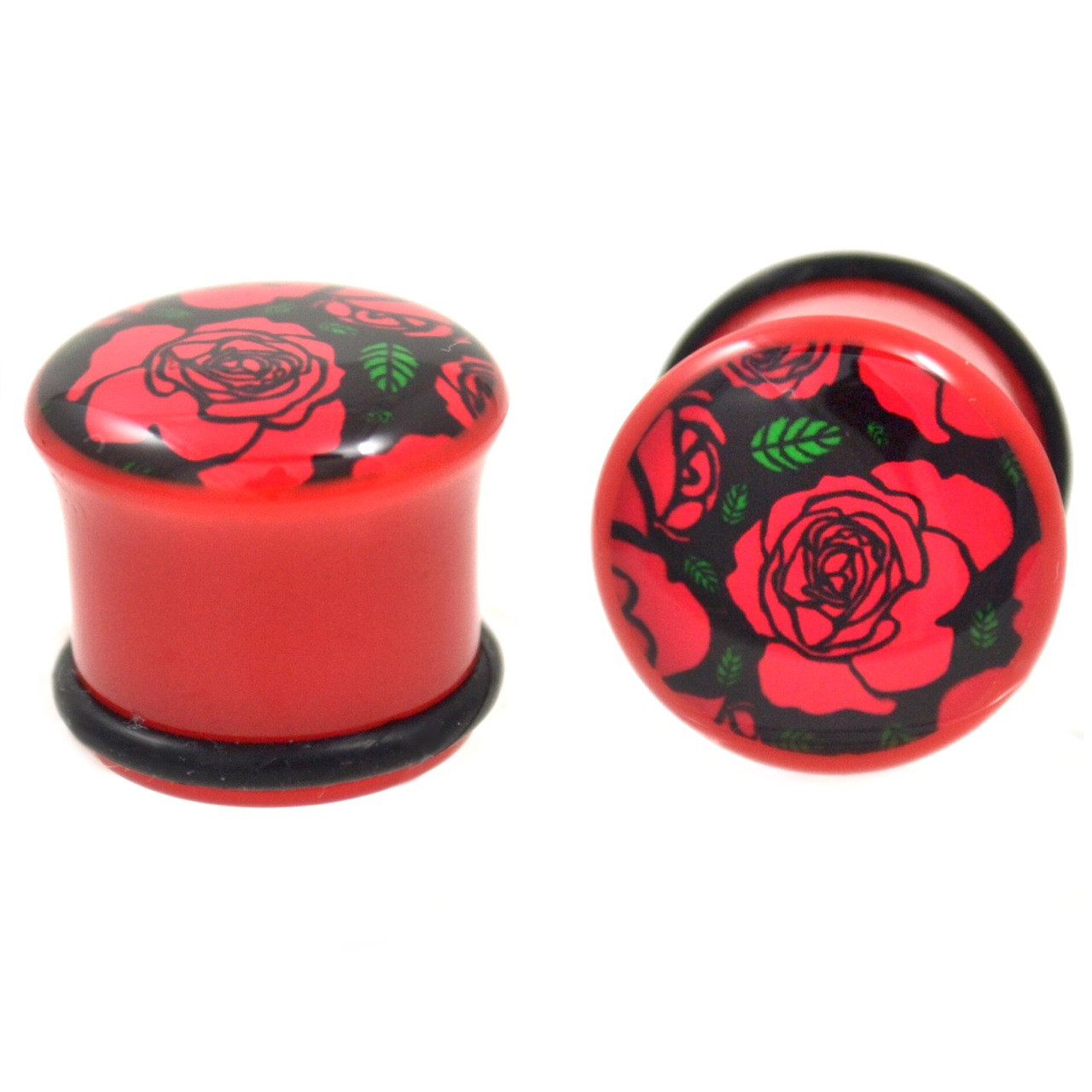 Convex Red & Clear Glass Single Flared Plugs (2g-1/2") | BodyDazz.com
