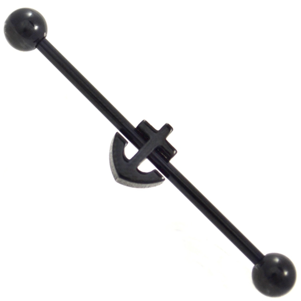 Black Nautical Anchor Industrial Barbell 14g 35mm | BodyDazz.com