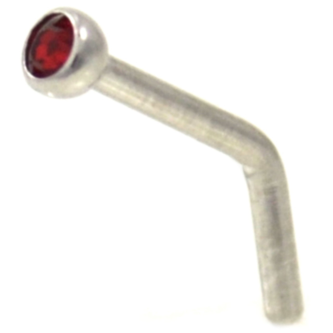 Red CZ Gem Steel L Shaped Nose Ring 20G/18G | BodyDazz.com