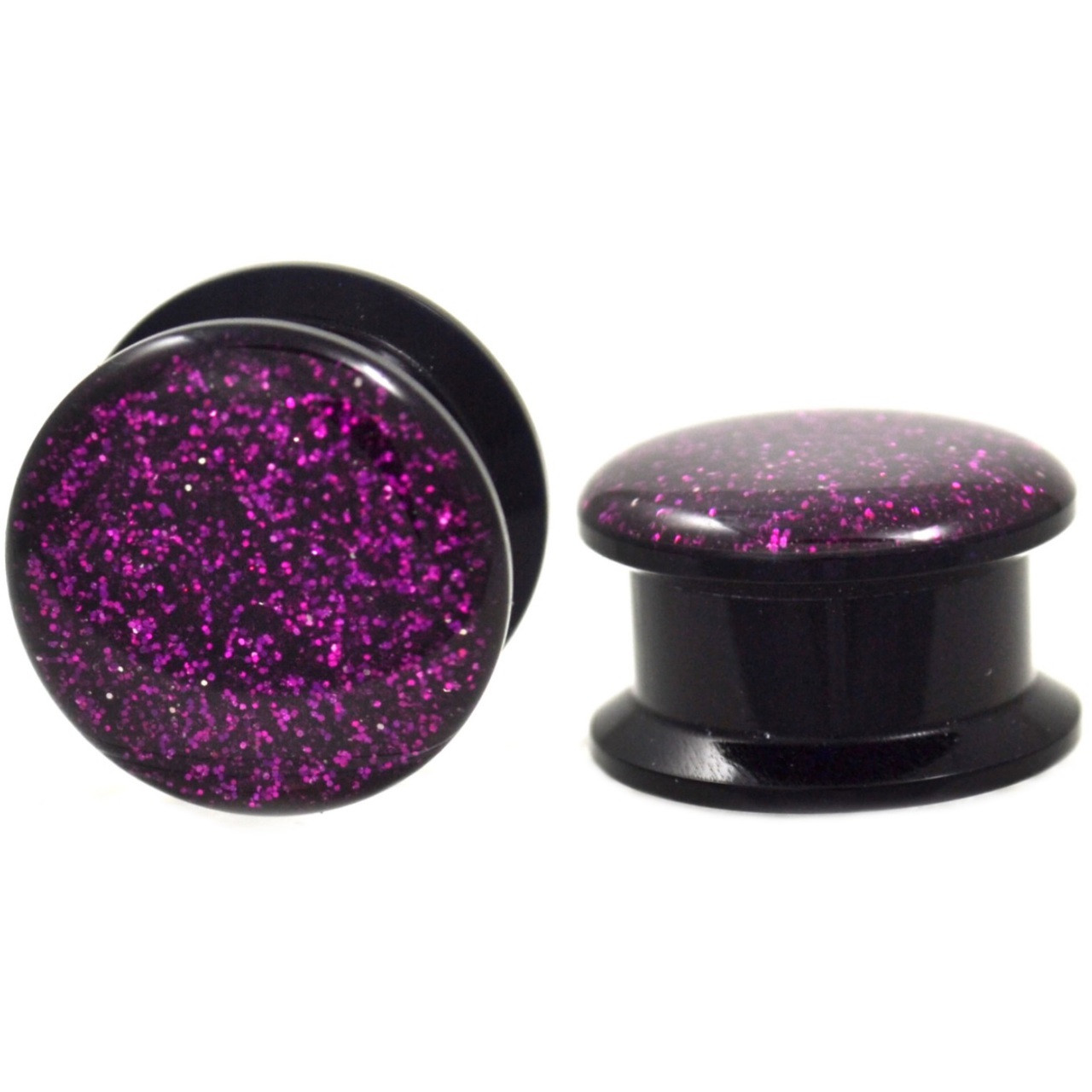 Purple Glitter Dome Black Acrylic Plugs (2g-1") | BodyDazz.com
