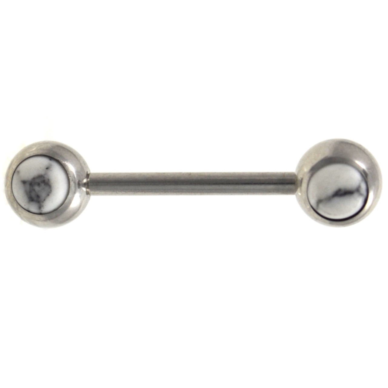 Howlite Stone Double Ball Nipple Barbell 14g 9/16" | BodyDazz
