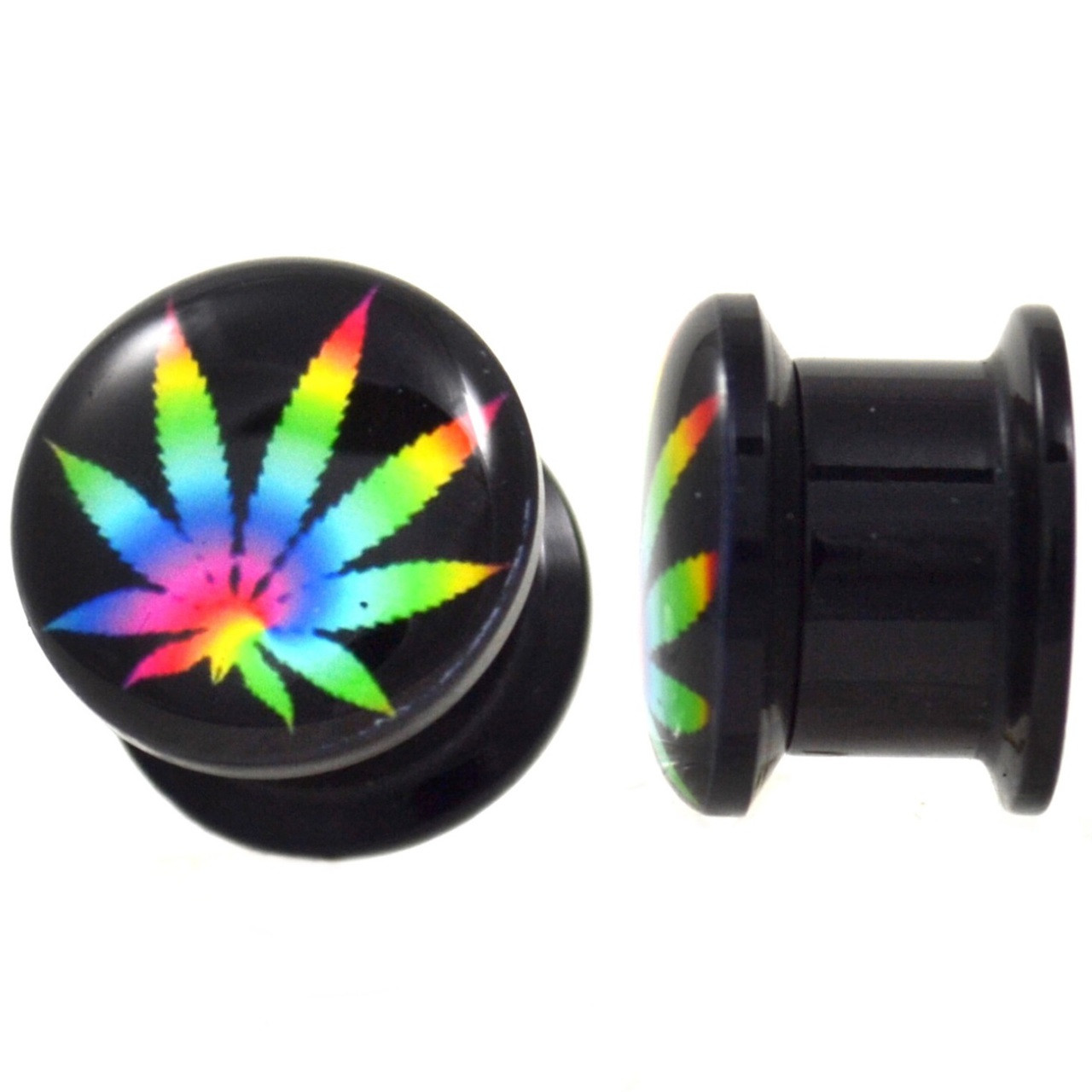 Marijuana Pot Leaf Gem Rim Steel Tunnel Plugs (0g-1") | BodyDazz.com