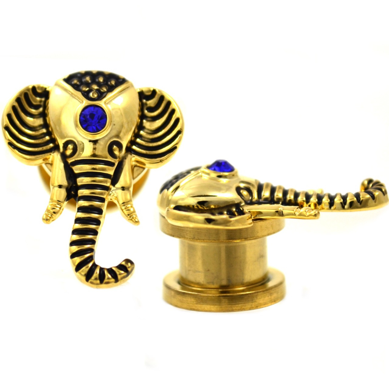 Elegant Elephant Screw-Fit Gold Plugs (8g-5/8") | BodyDazz.com