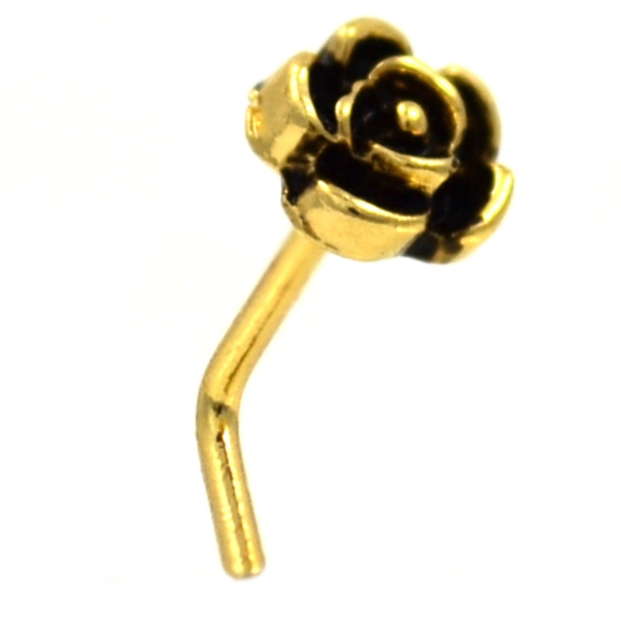 Vintage Rose Top L Shaped Rose Gold-Tone Nose Ring 20G | BodyDazz.com
