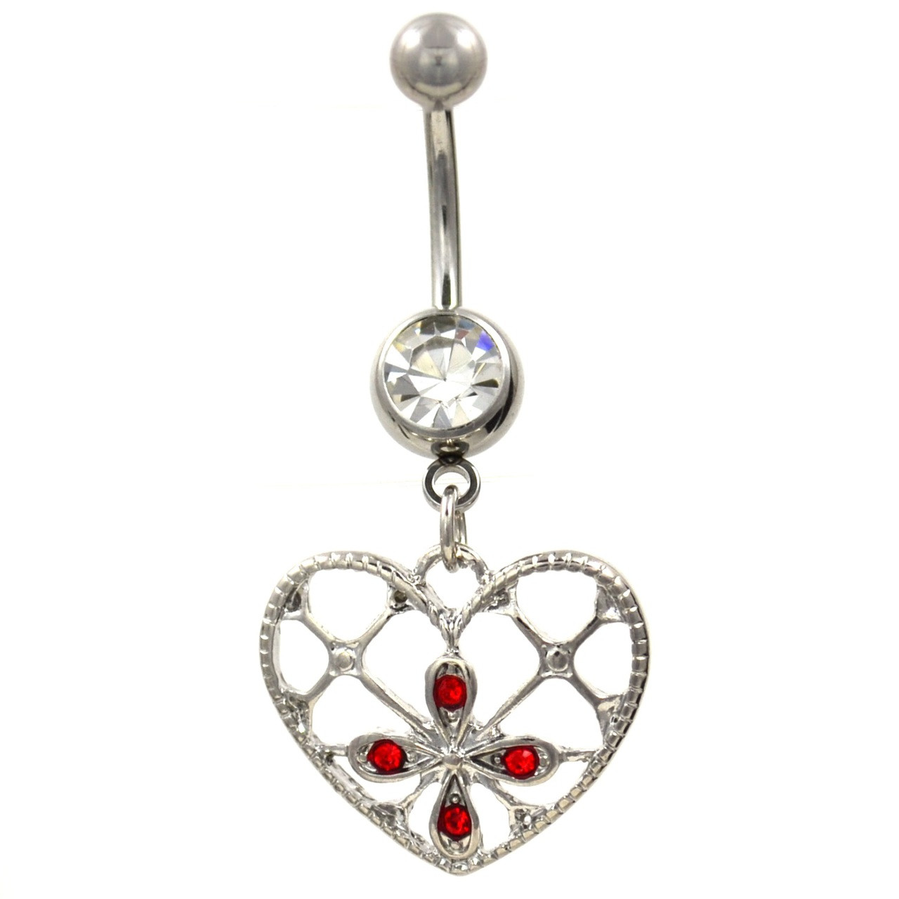 Webbed Heart w/Red Accents Steel Belly Ring | BodyDazz.com