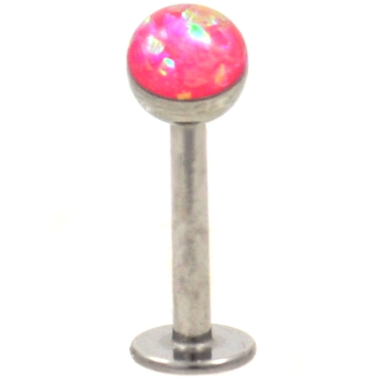 Pink Opalescent Glitter Dome Steel Labret Bar 16G | BodyDazz.com