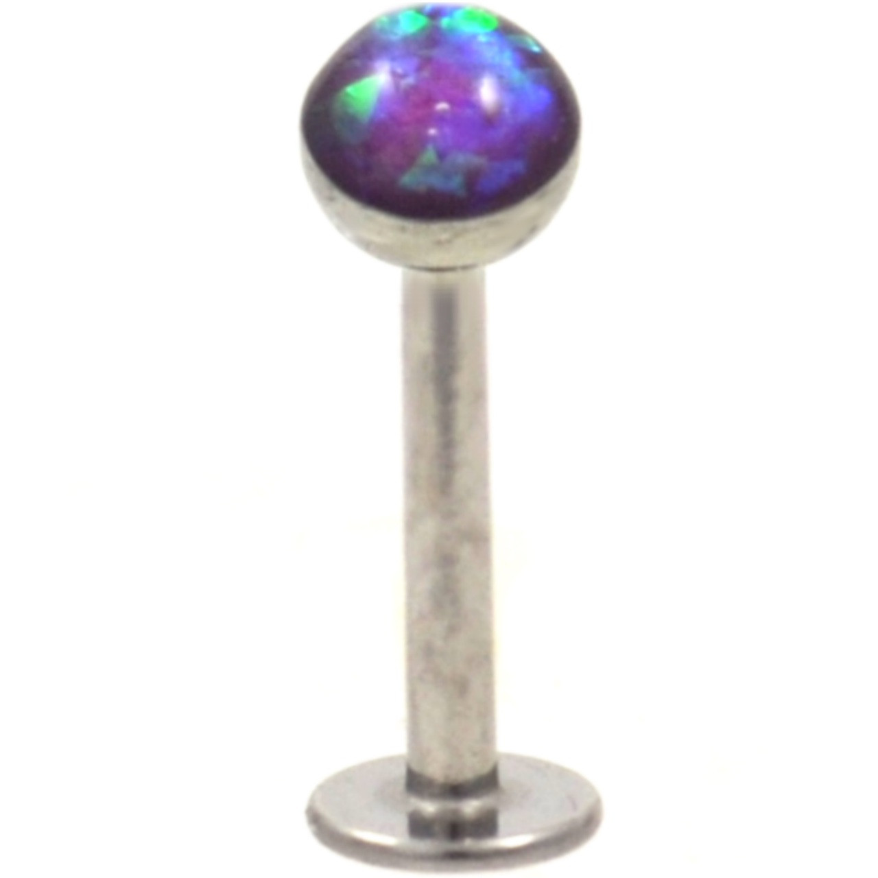 Purple Opalescent Glitter Dome Steel Labret Bar 16G | BodyDazz.com