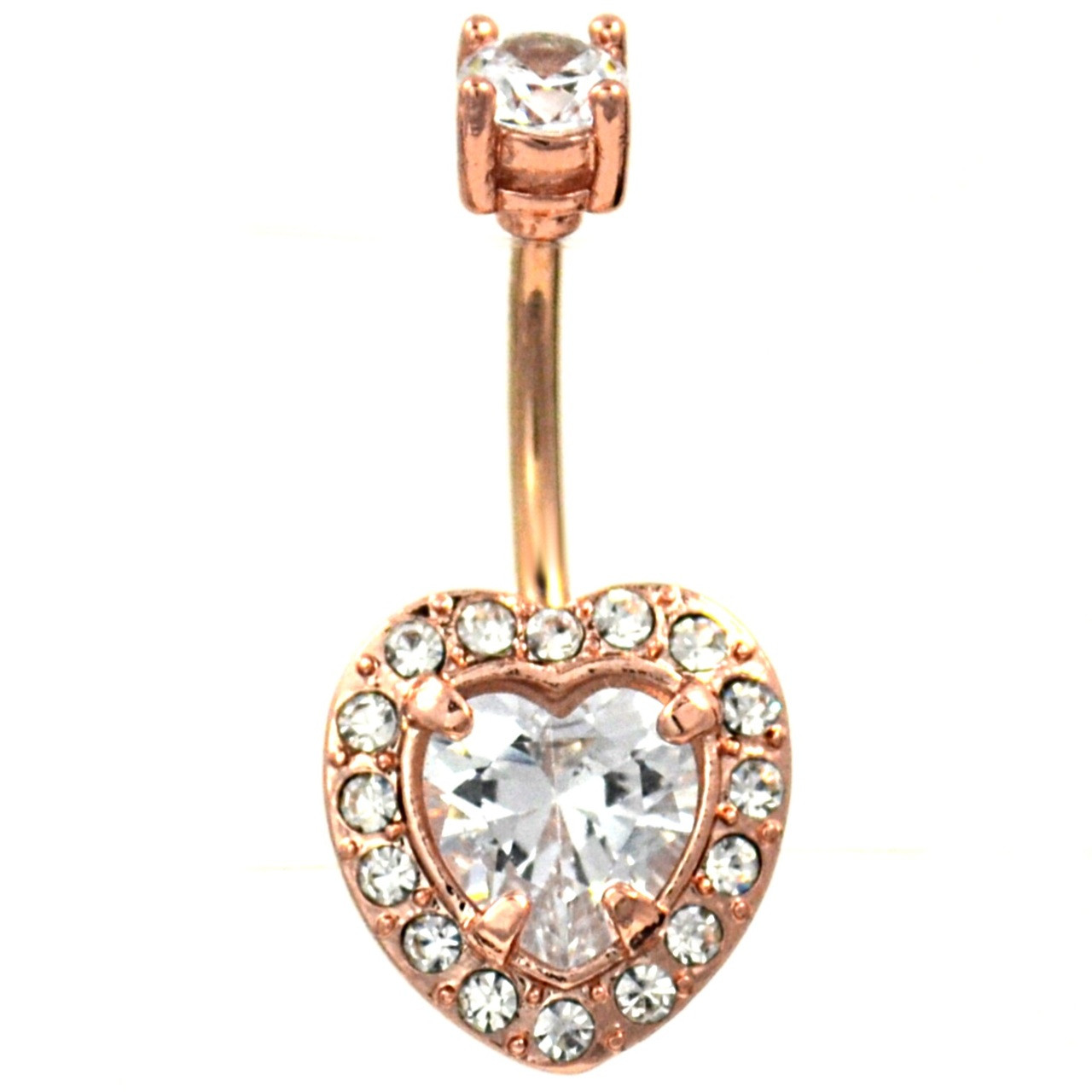 Radiant Heart Sparkle Rose Gold-Tone Belly Ring | BodyDazz.com