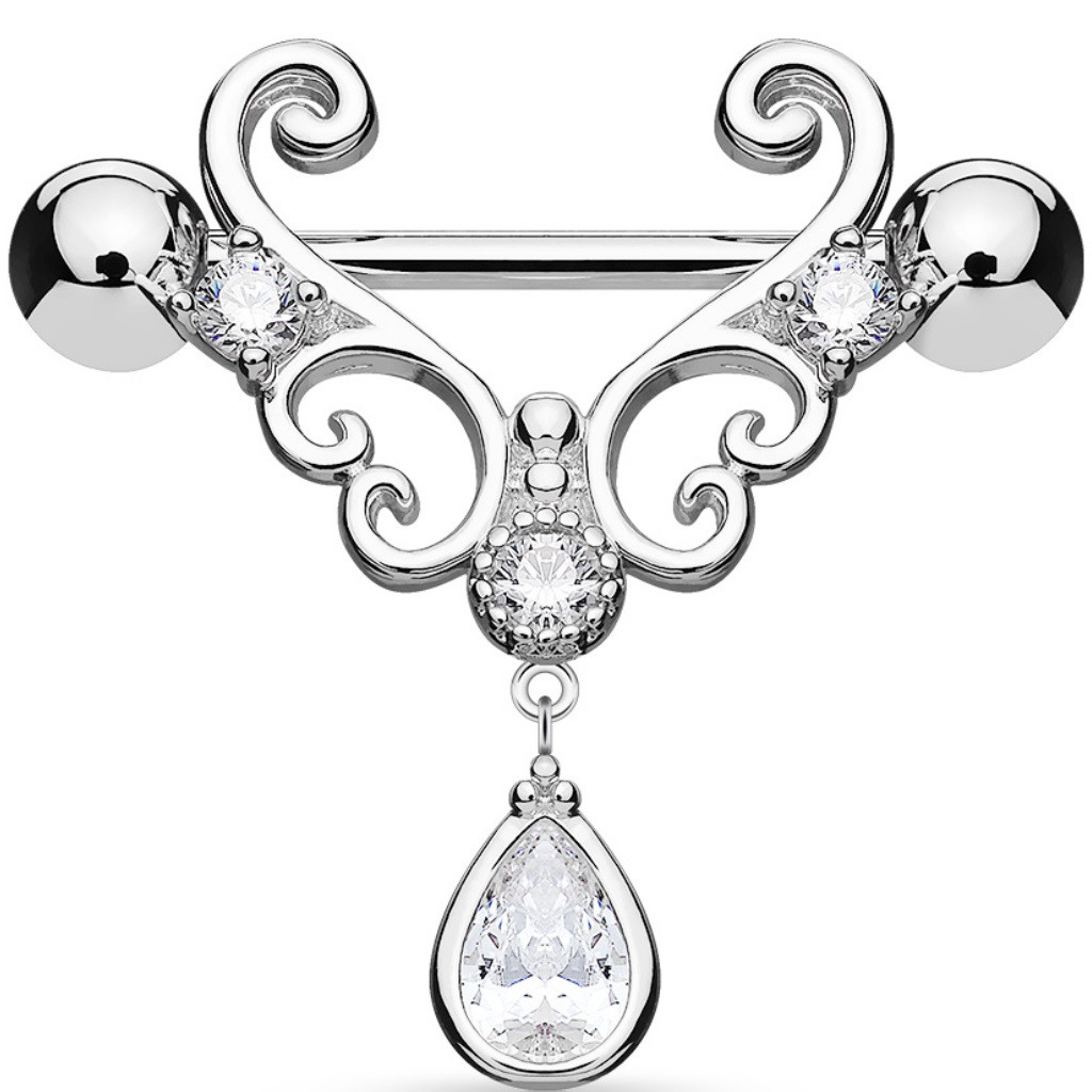 PAIR - Filigree Heart Dangle Steel Nipple Barbells | BodyDazz