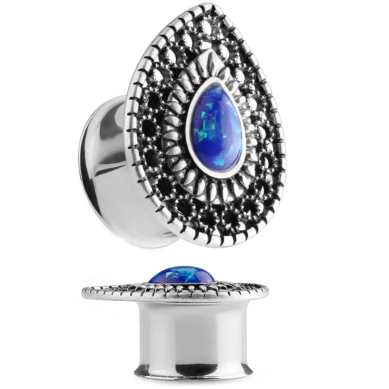 Opalescent Blue Glitter Teardrop Plugs (2g-5/8") | BodyDazz.com