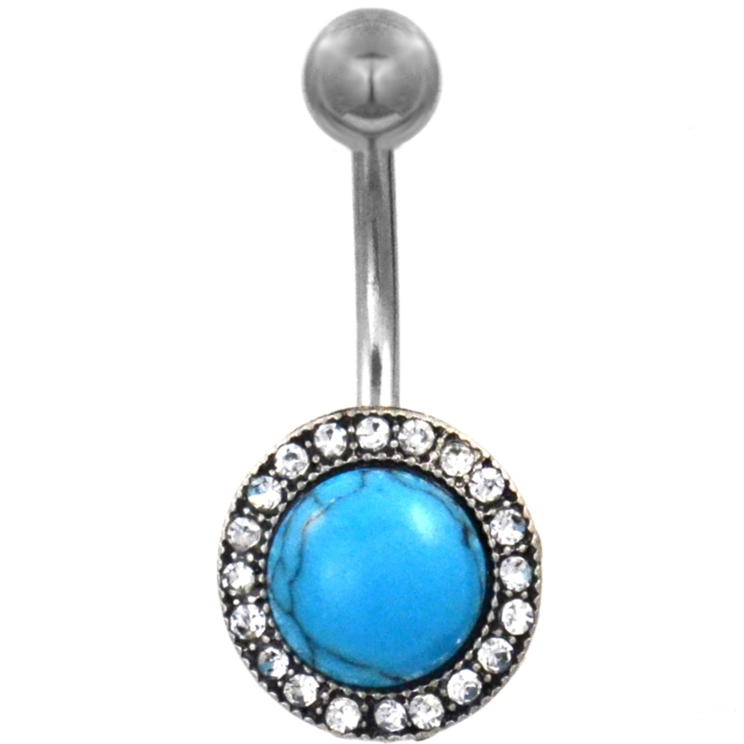 Clear Gem Circle Synthetic Turquoise Belly Ring | BodyDazz.com