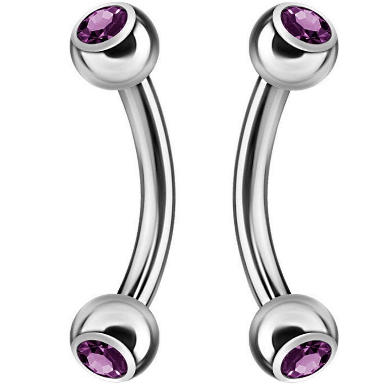 PAIR- Purple Gem Accent Balls Steel Curved Barbells | BodyDazz.com