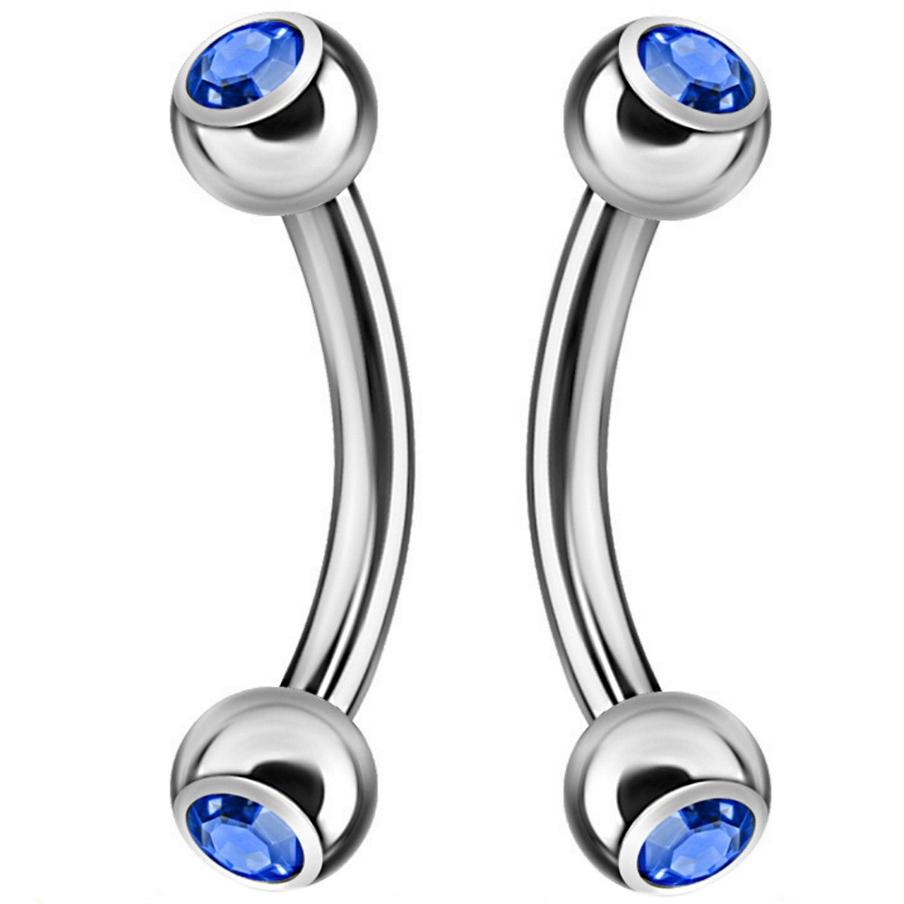 PAIR- Blue Gem Accent Balls Steel Curved Barbells | BodyDazz.com