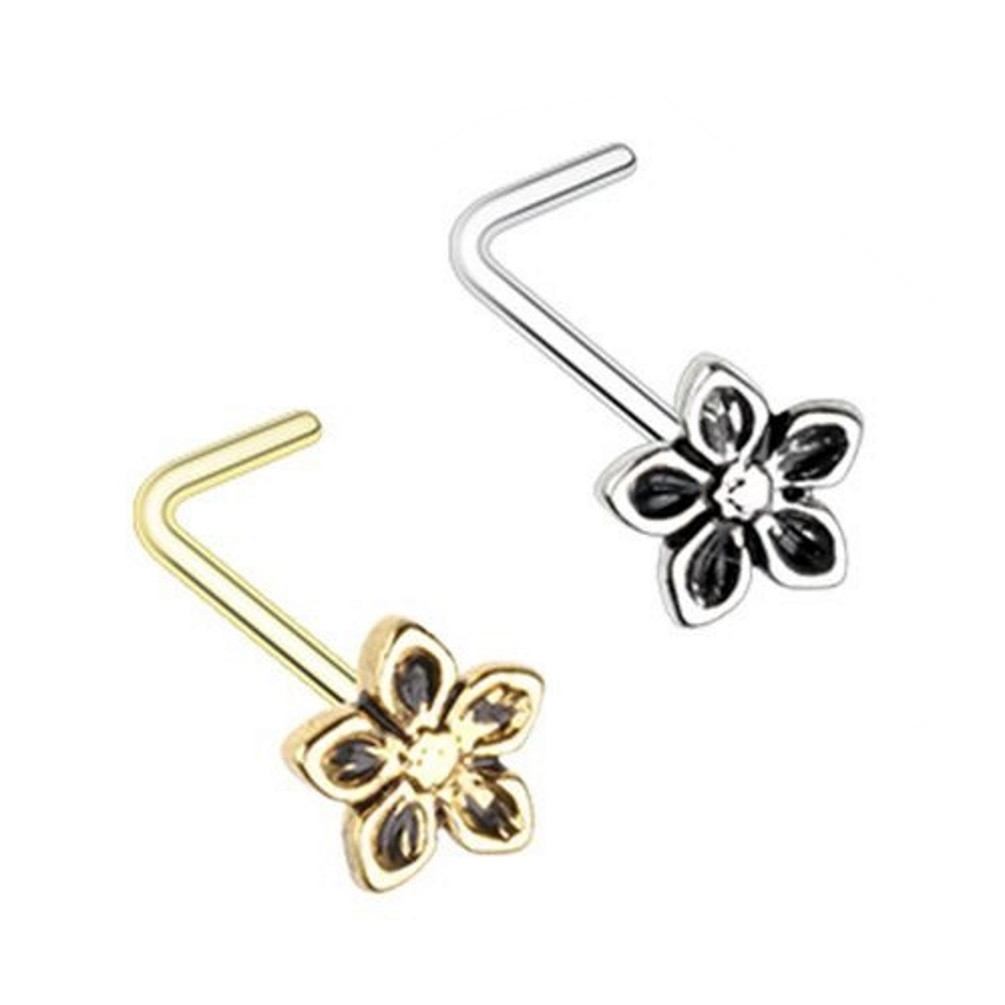 2-Pack Set Antique Style Flower Nose Ring Studs | BodyDazz.com