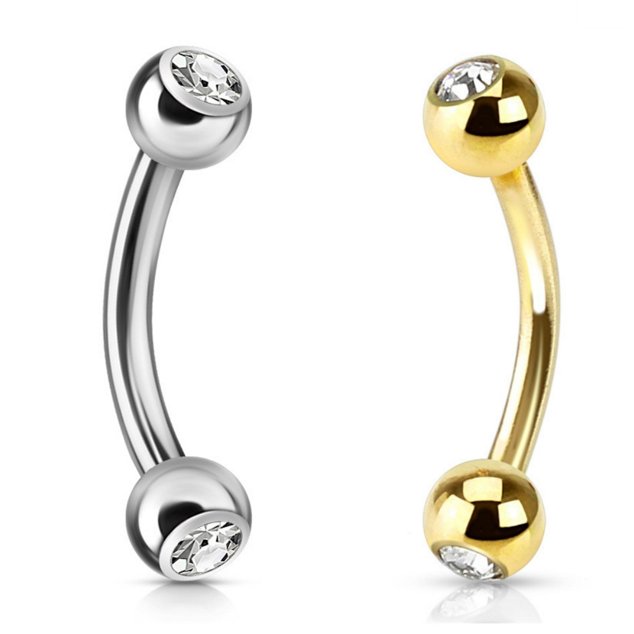 2PC Set Two Colors Double Jeweled Eyebrow Rings | BodyDazz.com
