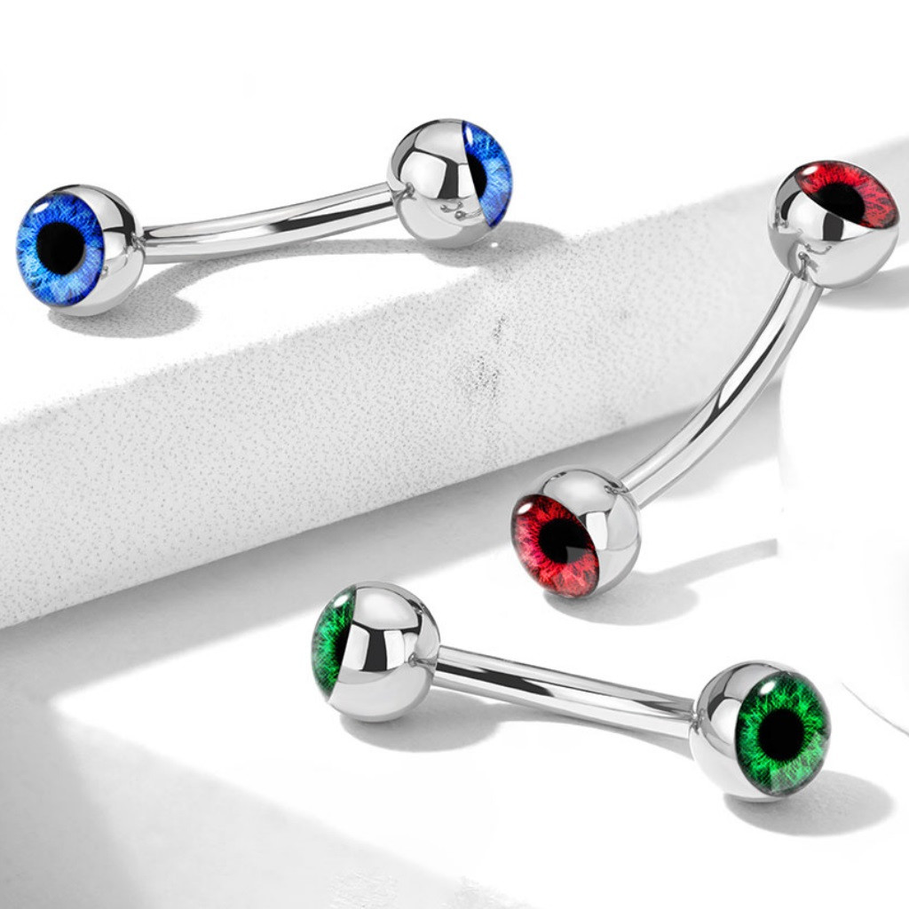 Eyeball Design Steel Curved Barbell Eyebrow Ring | BodyDazz.com