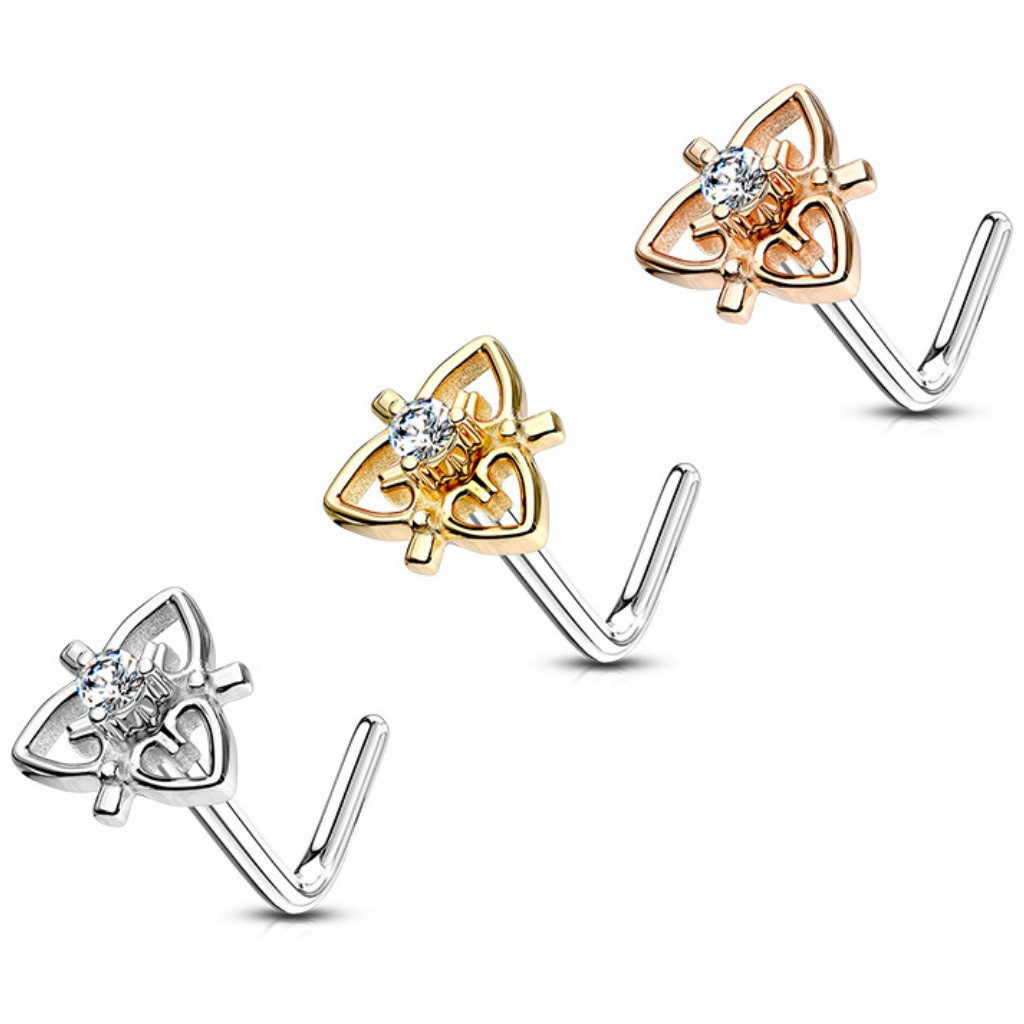 Triple Heart Filigree L Shaped Nose Ring 20G/18G | BodyDazz.com