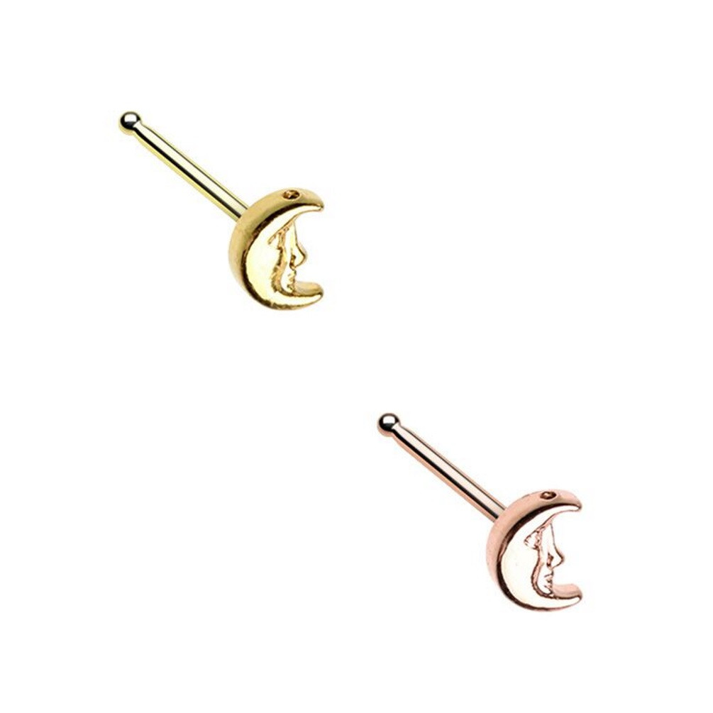 2-Pack Set Crescent Moon Face Nose Ring Bone Studs | BodyDazz.com