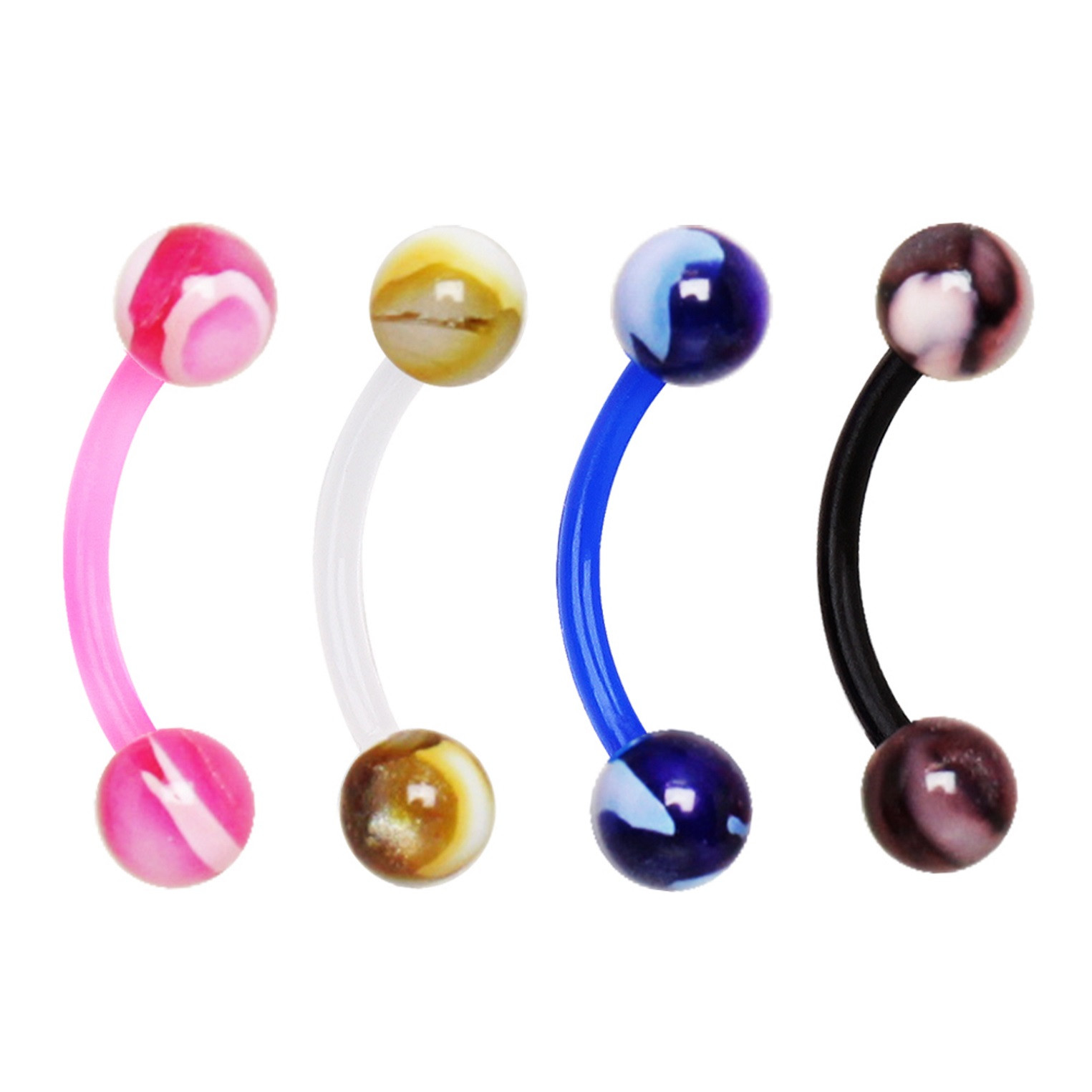 Clear Acrylic Balls Flexible PTFE Curved Barbell 16G | BodyDazz.com