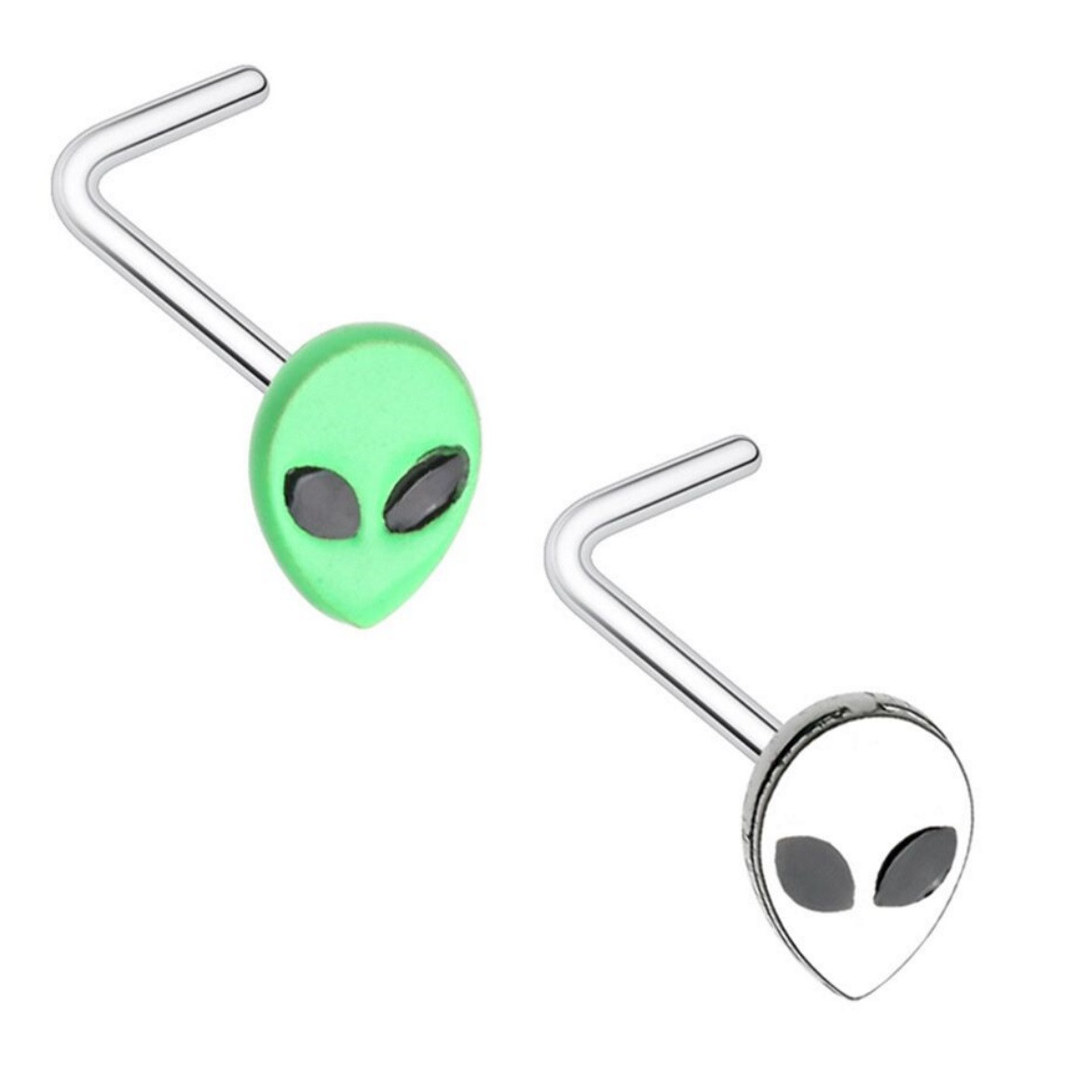 Alien Head Steel L-Shaped Nose Ring 20G | BodyDazz.com