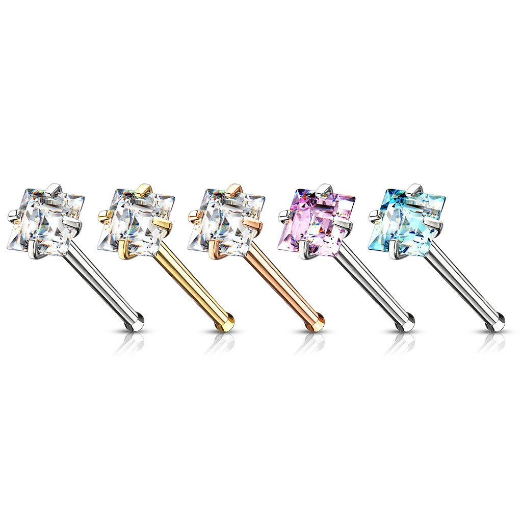 5PC Color Mix Square CZ Steel Nose Rings 20G | BodyDazz.com