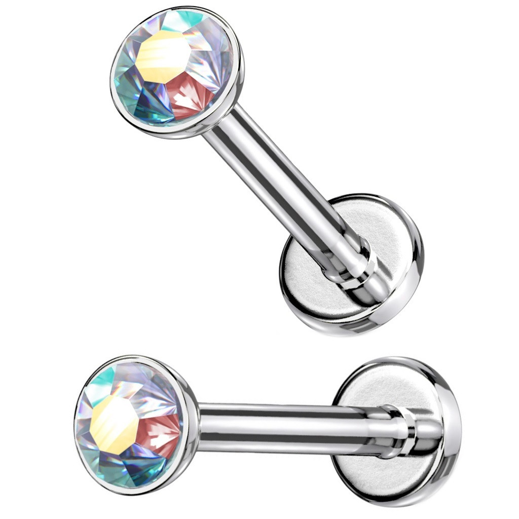 Clear Crystal Threadless Steel Labret Monroe Stud | BodyDazz.com