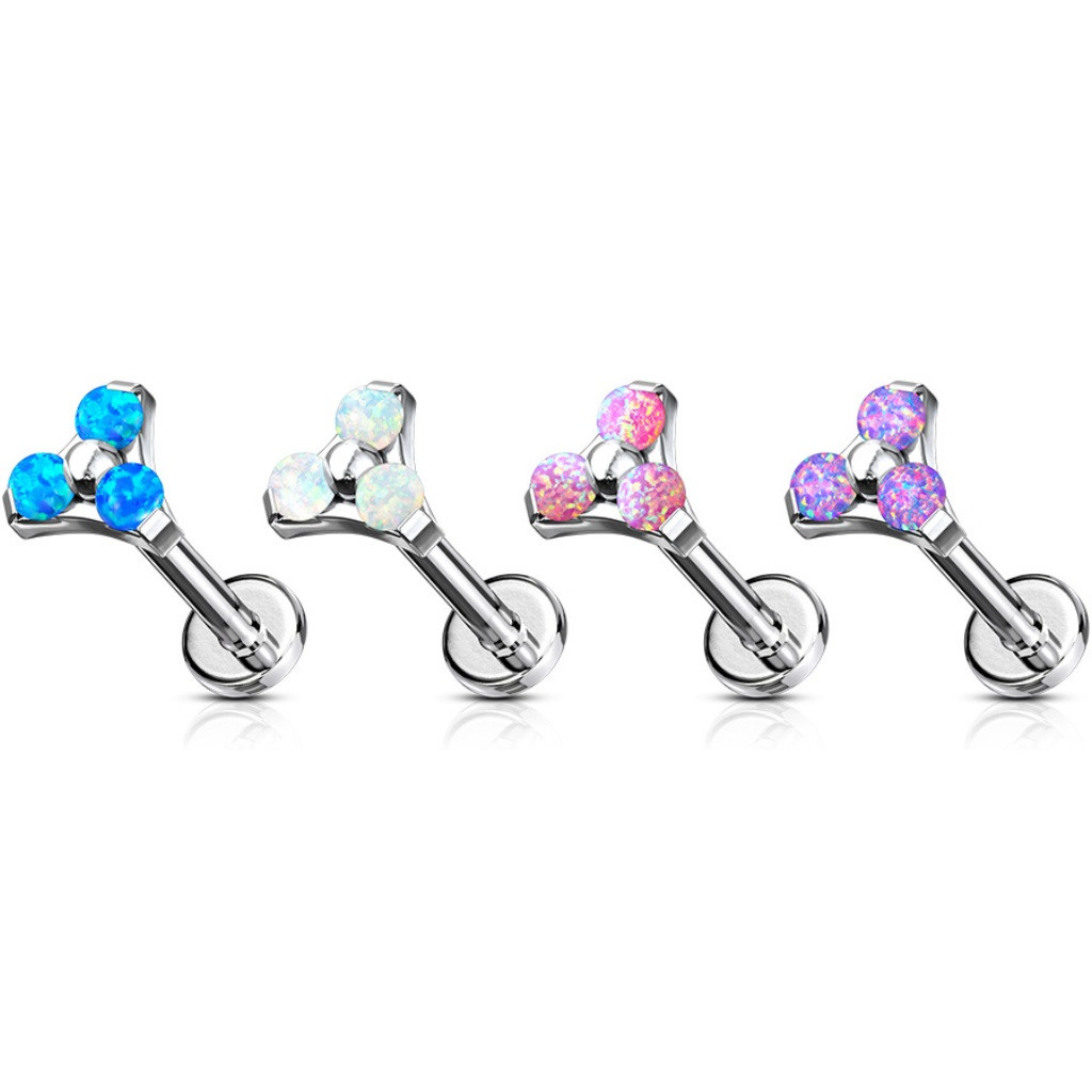 Triple Opal Triangle Steel Labret Monroe Stud 16G | BodyDazz.com