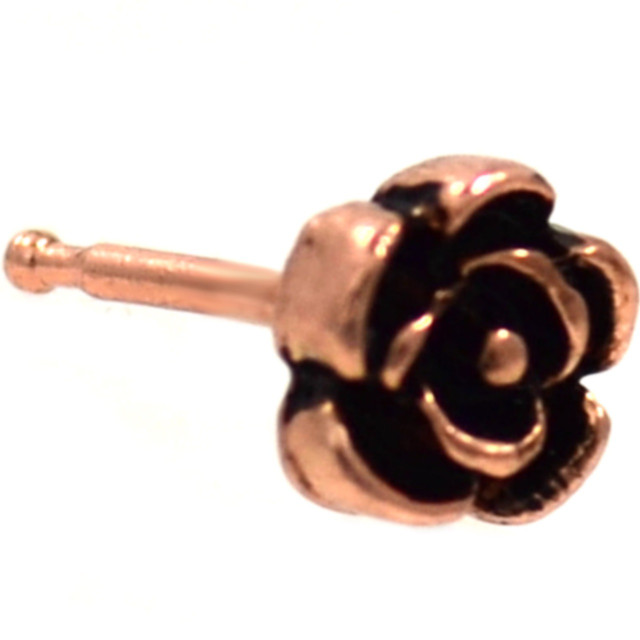 Vintage Rose Top L Shaped Rose Gold-Tone Nose Ring 20G | BodyDazz.com