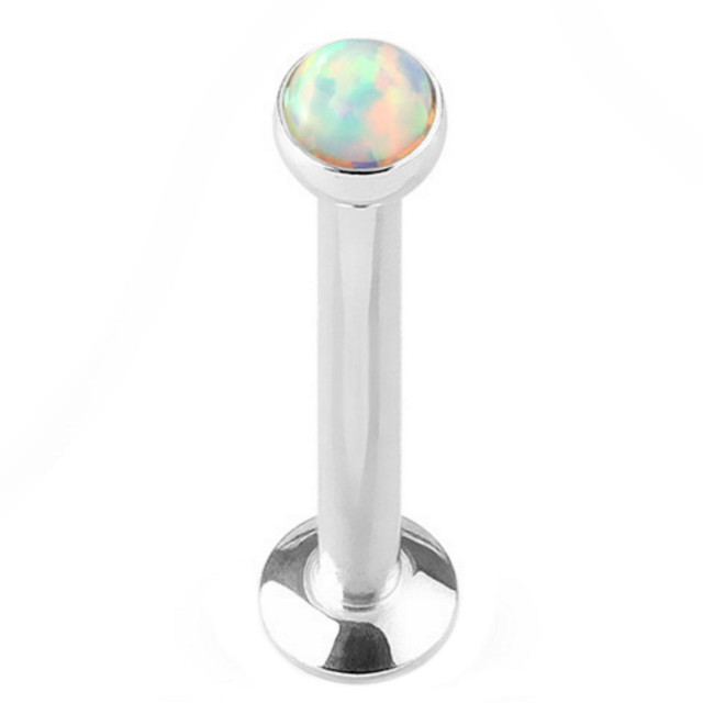 White Synthetic Opal Top Steel Labret Monroe Bar 16G | BodyDazz.com