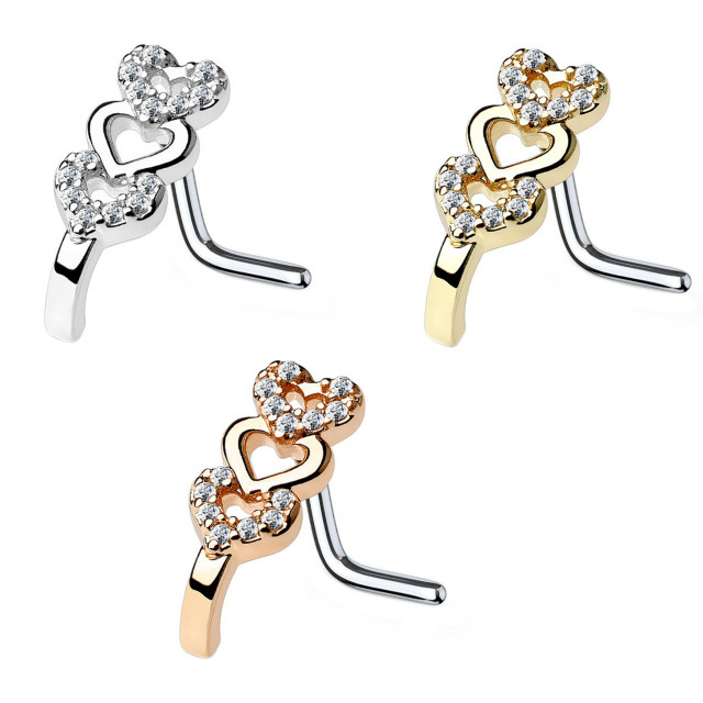 Triple Heart Nose Crawler Nose Ring Stud 20G/18G | BodyDazz.com