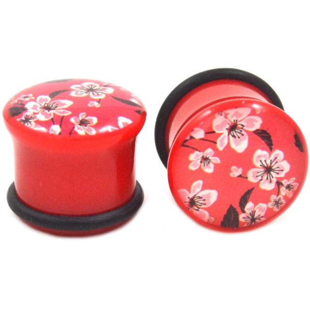 Wild Red Rose Single Flared Ear Plugs (6g-1") | BodyDazz.com